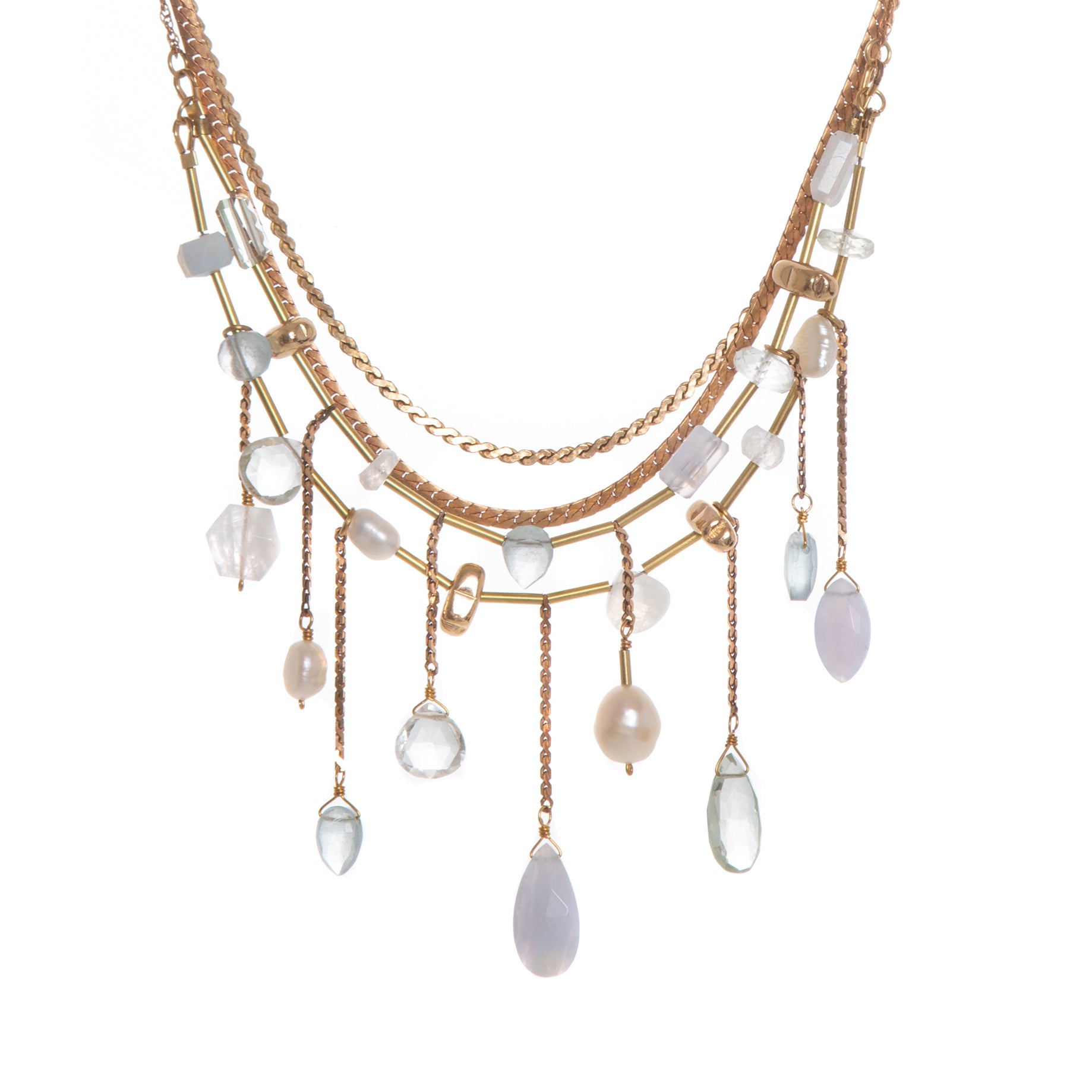 Nimbus Necklace with Gemstones & Pearl Waterfall
